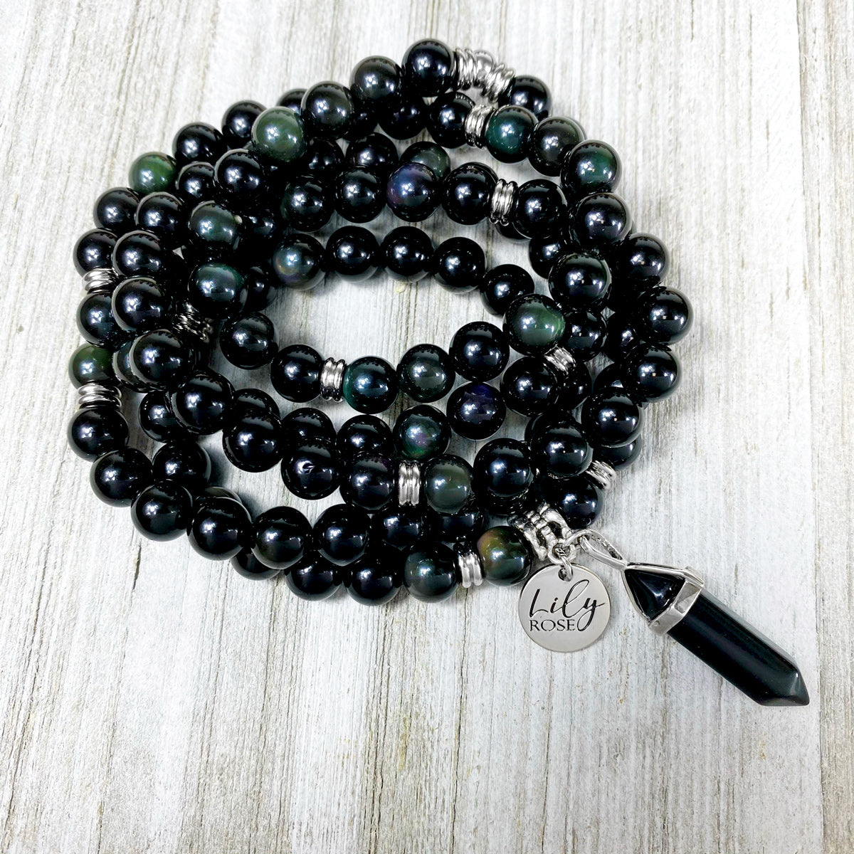 Rainbow Obsidian Discovery Healing 108 Mala Necklace Bracelet